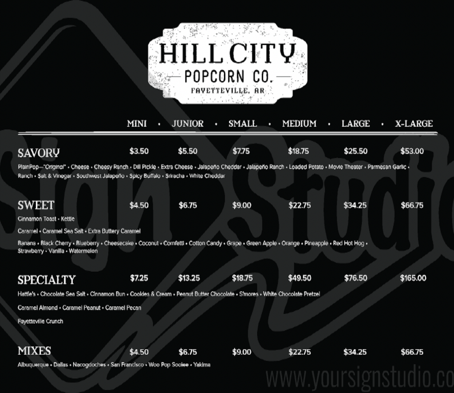 Popcorn Pricing Guide | Hill City Popcorn | Fayetteville, Arkansas
